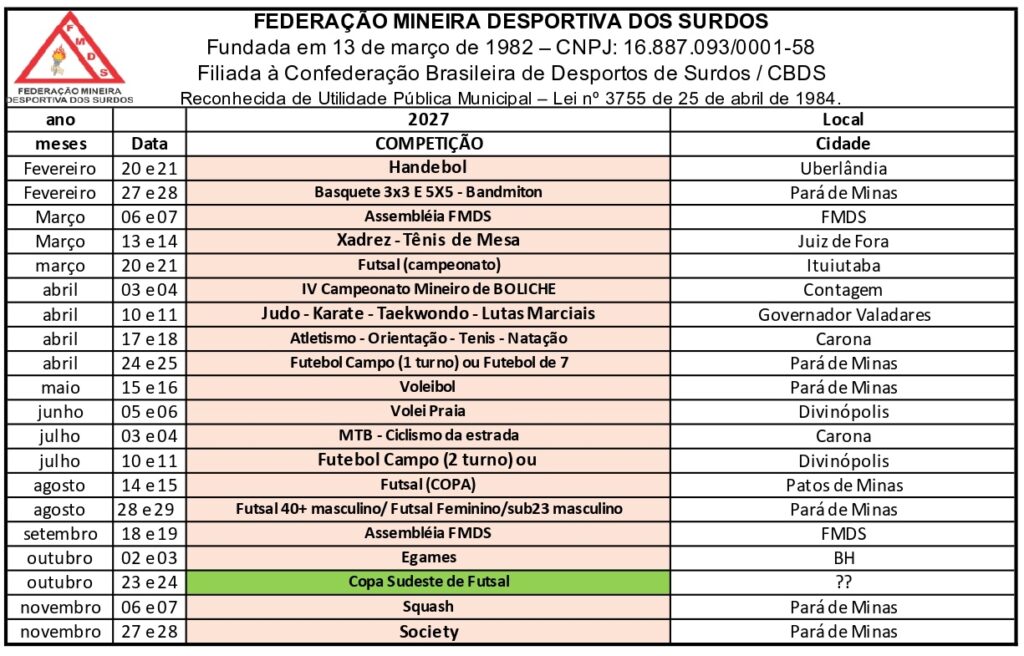 Calendário FMDS 2027 – FMDS